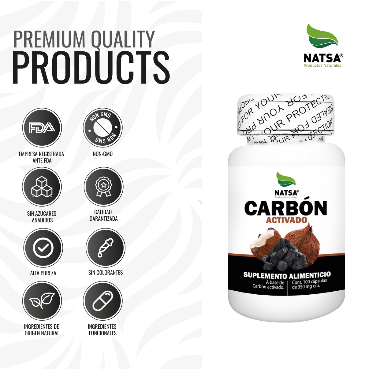 Carbón Activado 100 cápsulas – NATSA Productos Naturales
